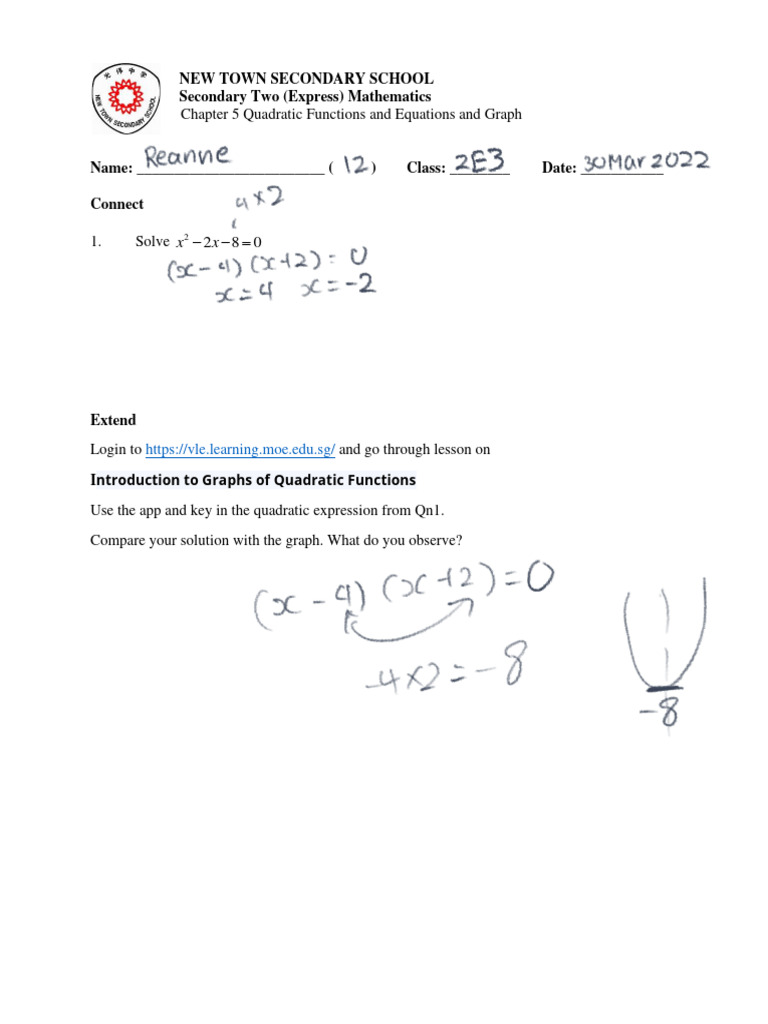 Sec 2E Chapter 5 - Graphs of Quadratic Functions | PDF | Teaching Methods & Materials