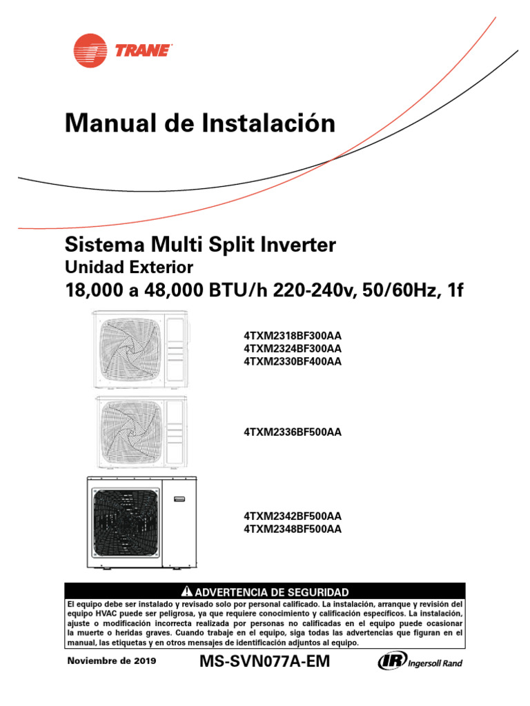Trane Guia de Instalacion Multisplit Unidad Exterior 18-48mbh - Iom (Español) | PDF ...