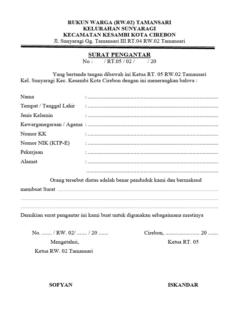 Contoh Kop Surat RT 05 RW 02 Cirebon | PDF