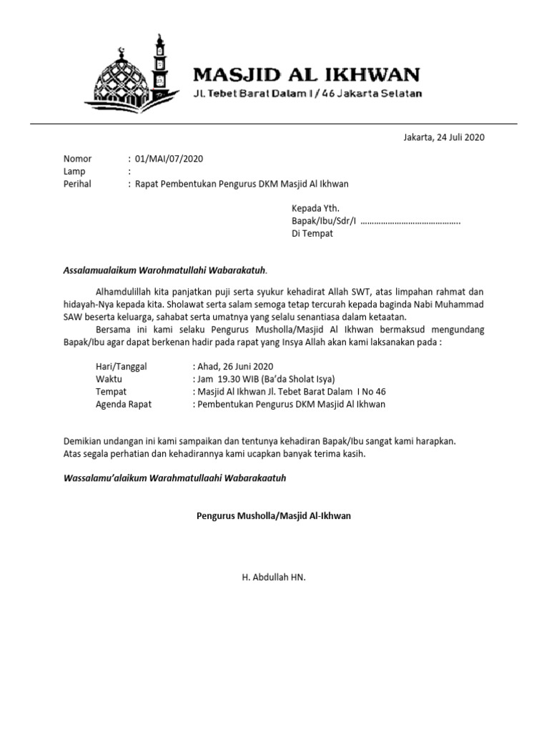 Undangan Rapat Pembentukan Pengurus DKM | PDF