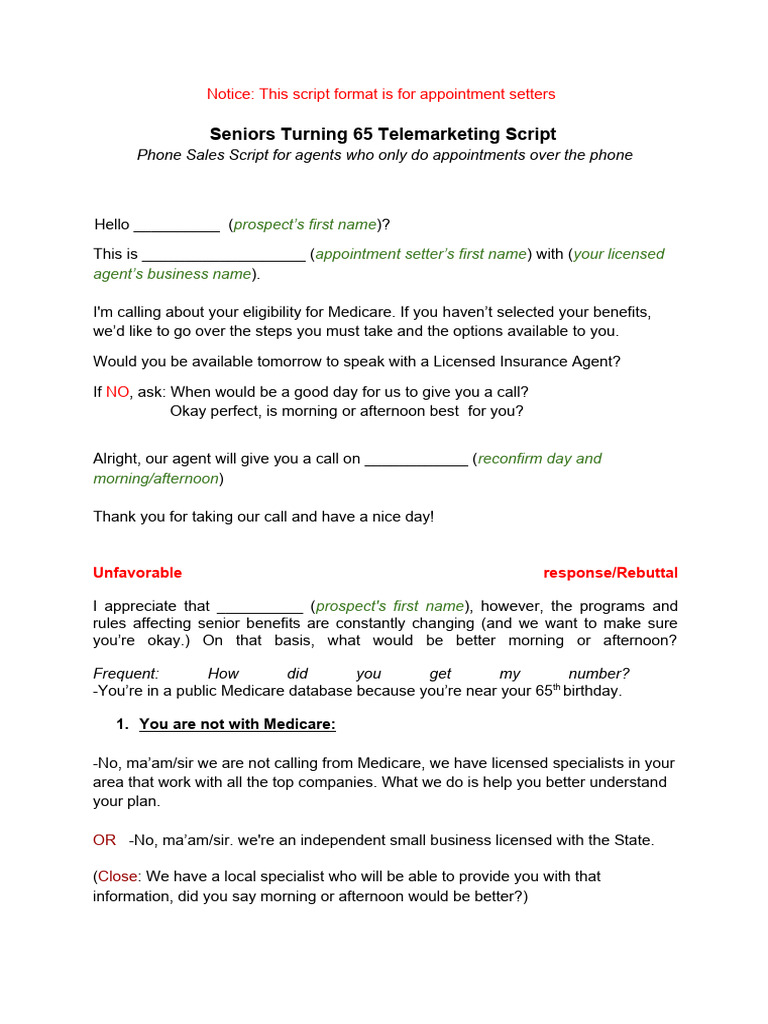 Phone Sales Script For Seniors Turning 65 Years Old | PDF | Business ...