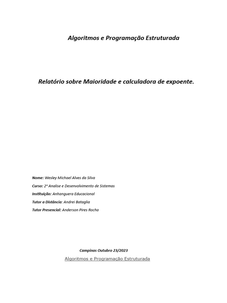 Algoritmos E Programaçao Estruturada A Enviar Download Grátis Pdf Algoritmos Exponenciação 