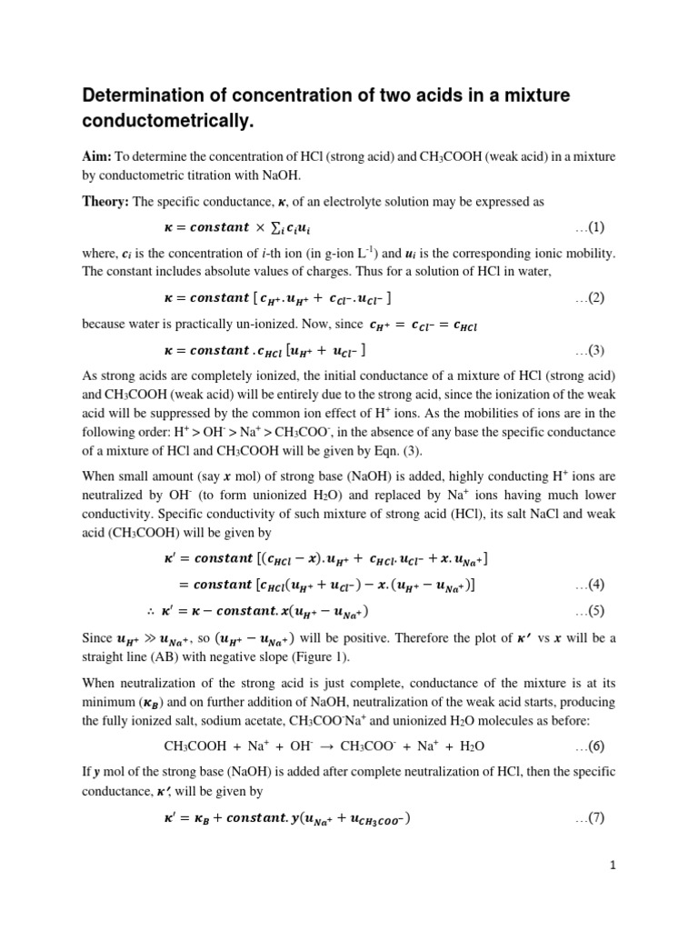 Conductometric Titration of Acid Mixture | PDF | Titration | Chemistry