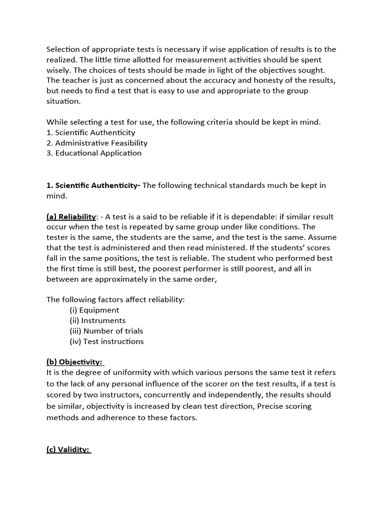Criteria for Selecting Physical Education Tests | PDF | Validity ...