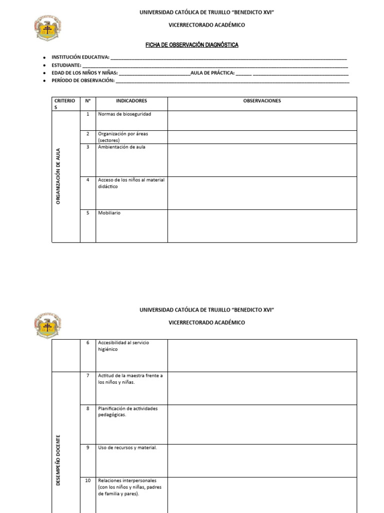 S3 - FICHA DE OBSERVACIÓN DIAGNÓSTICA SEMANA 1y 2 | PDF | Aprendizaje