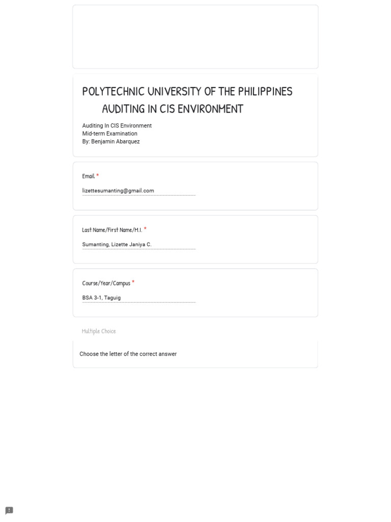 (Midterm) Polytechnic University of the Philippines Auditing in Cis Environment | PDF ...