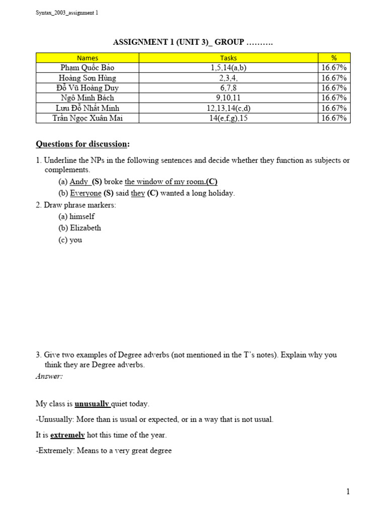 Syntax Assignment 1 Overview | PDF | Semantic Units | Grammar
