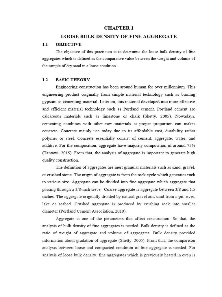 CHAPTER 1 - Loose Bulk Density of Fine Aggregate | PDF | Construction Aggregate | Density