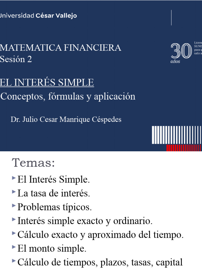 Sesión 2 Matefin El Interés Simple Conceptos, Fórmulas y Aplicación 2024-01 | PDF | Interés ...