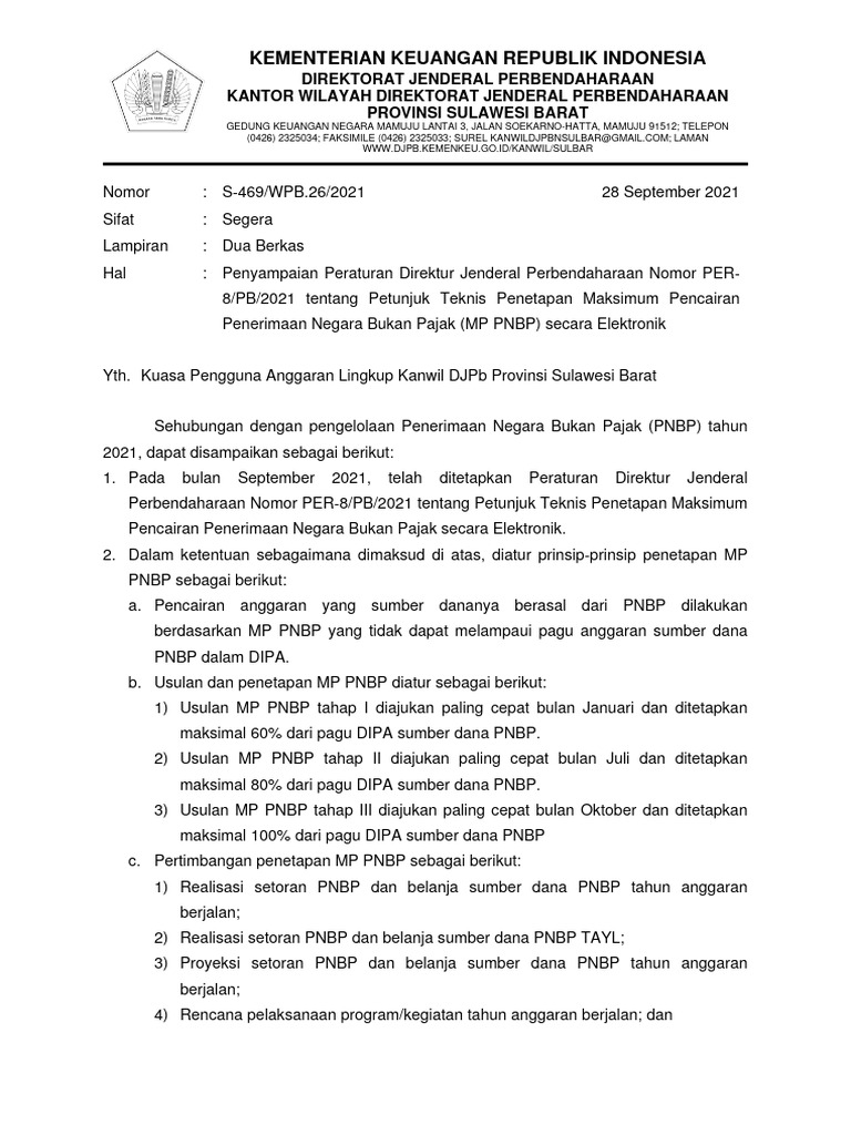 ND Penyampaian Per-8 Dan Petunjuk Teknis Penggunaan Modul MP PNBP | PDF | Bisnis | Pengelolaan ...