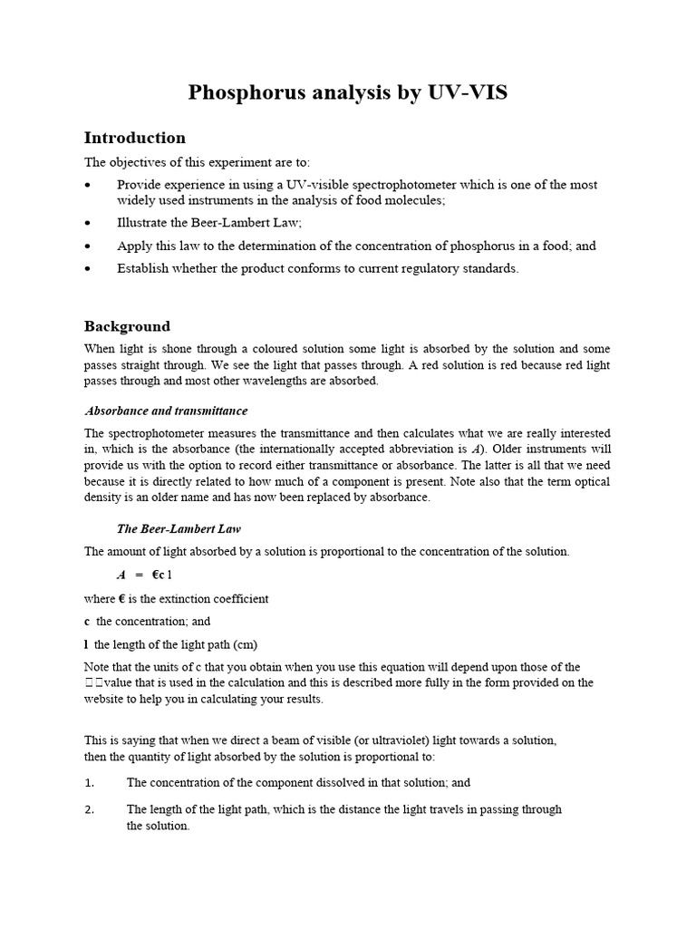 Phosphorus Analysis by UV-VIS | PDF | Ultraviolet–Visible Spectroscopy | Absorbance