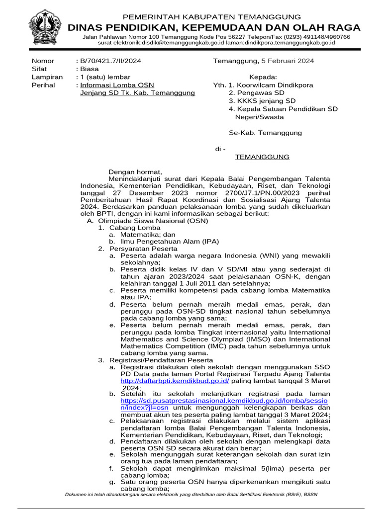 Informasi Lomba OSN 2024 | PDF