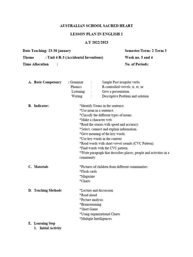 Lesson Plan Term 3 | PDF | Phonics | Word