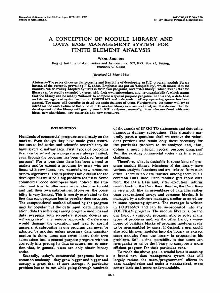 A Conception of Module Library and Data Base Management System For Finite Element Analysis | PDF ...