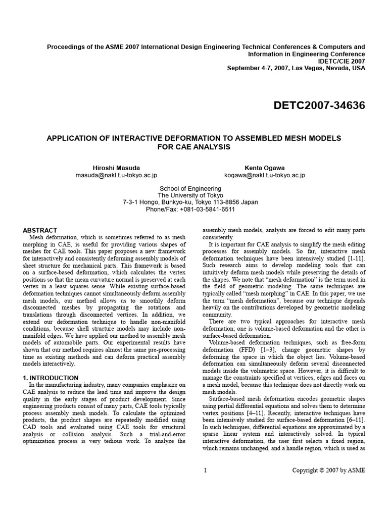 Application of Interactive Deformation To Assembled Mesh Models For Cae Analysis | PDF | Matrix ...