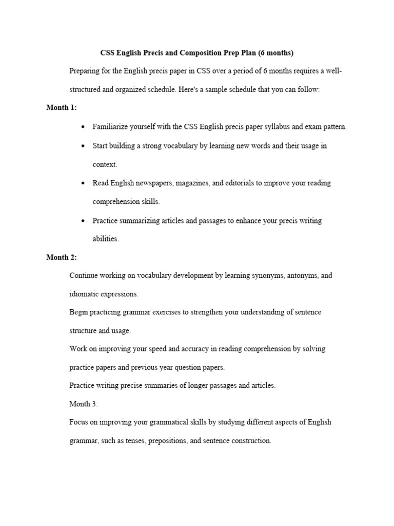 CSS English Precis and Composition Prep Plan | PDF | Reading Comprehension | English Language