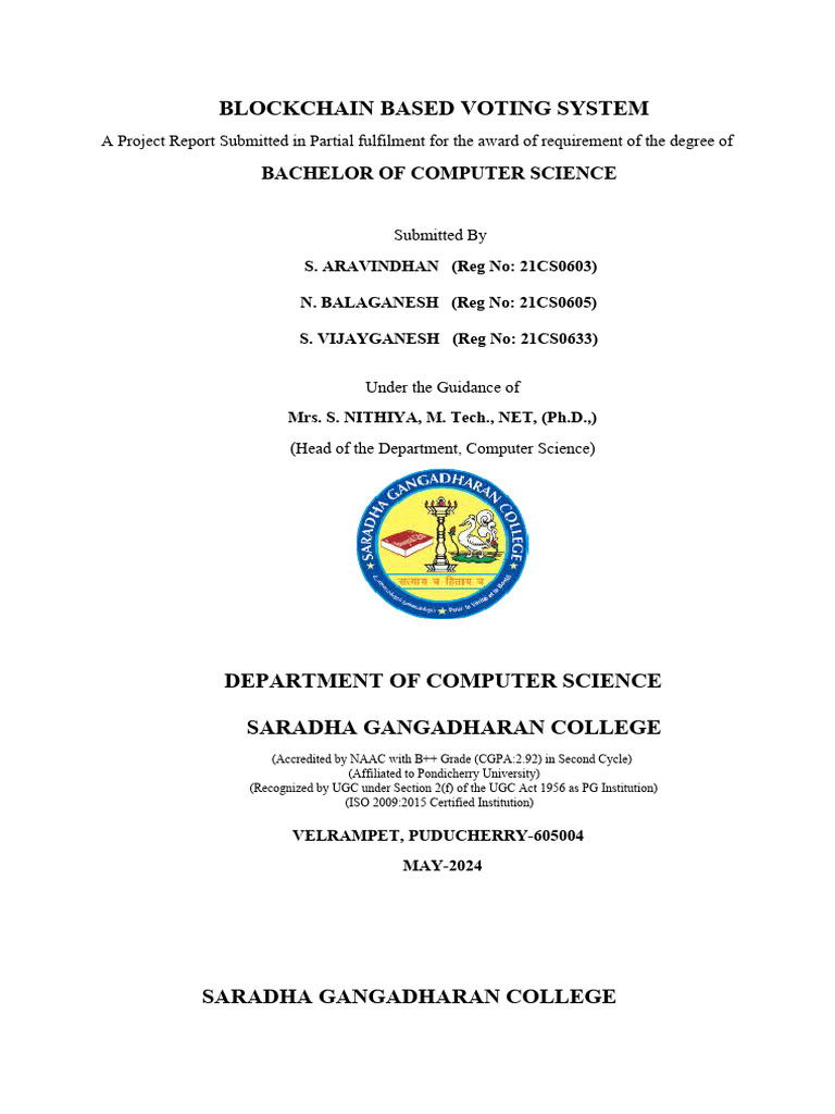 BLOCKCHAIN BASED VOTING SYSTEM front | PDF | Electronic Voting ...