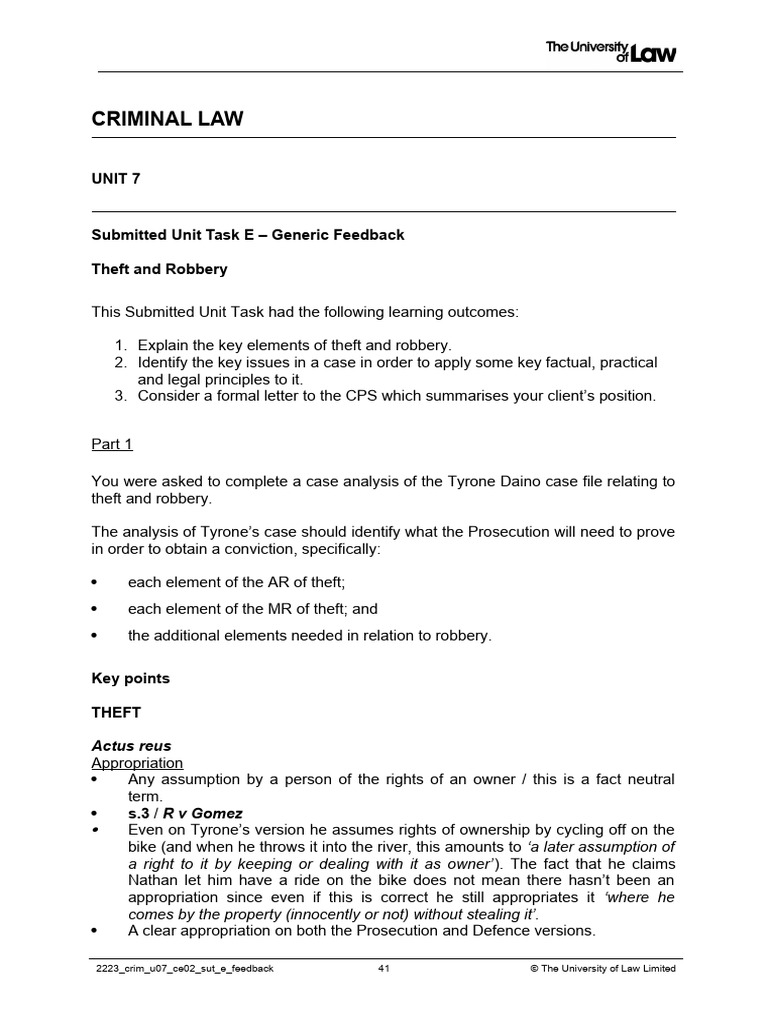 2223 Crim U07 Ce02 Sut e Feedback - Tagged | PDF | Dishonesty | Common Law