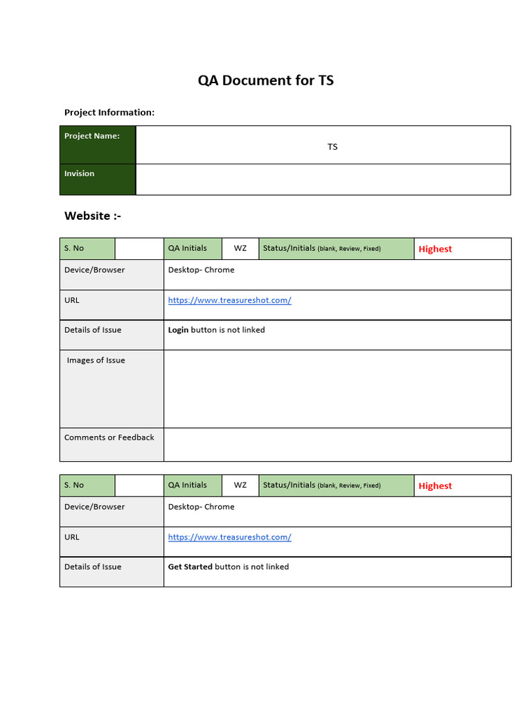 QA Document For TS: Website | Download Free PDF | World Wide Web | Internet & Web