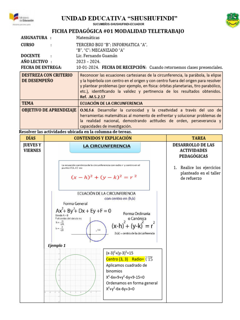 Ficha Pedagógica Tercero | PDF | Ecuaciones