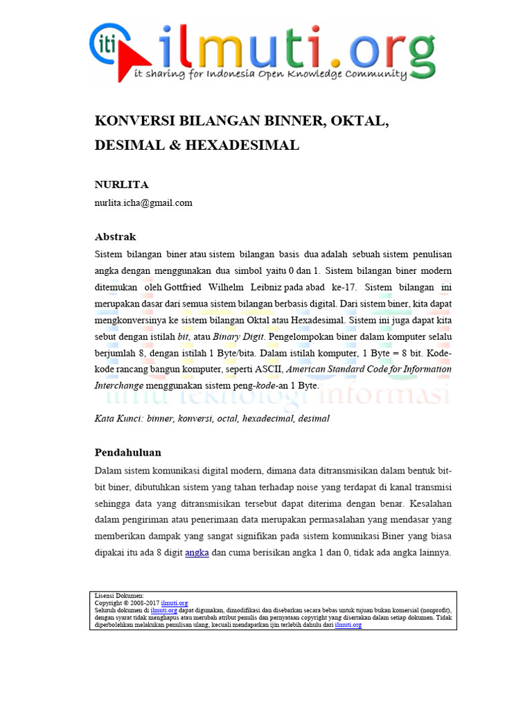 Konversi Bilangan Binner, Oktal, Desimal & Hexadesimal | PDF