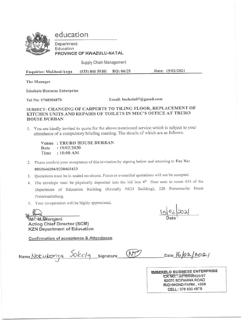 Department of Education Confirmation of Briefing Attendance | PDF