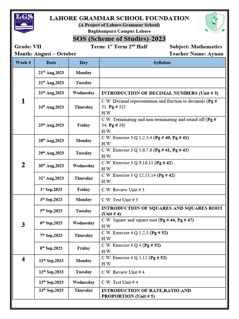 SOS Math Format Grade 7 Aug - Oct | PDF | Mathematics