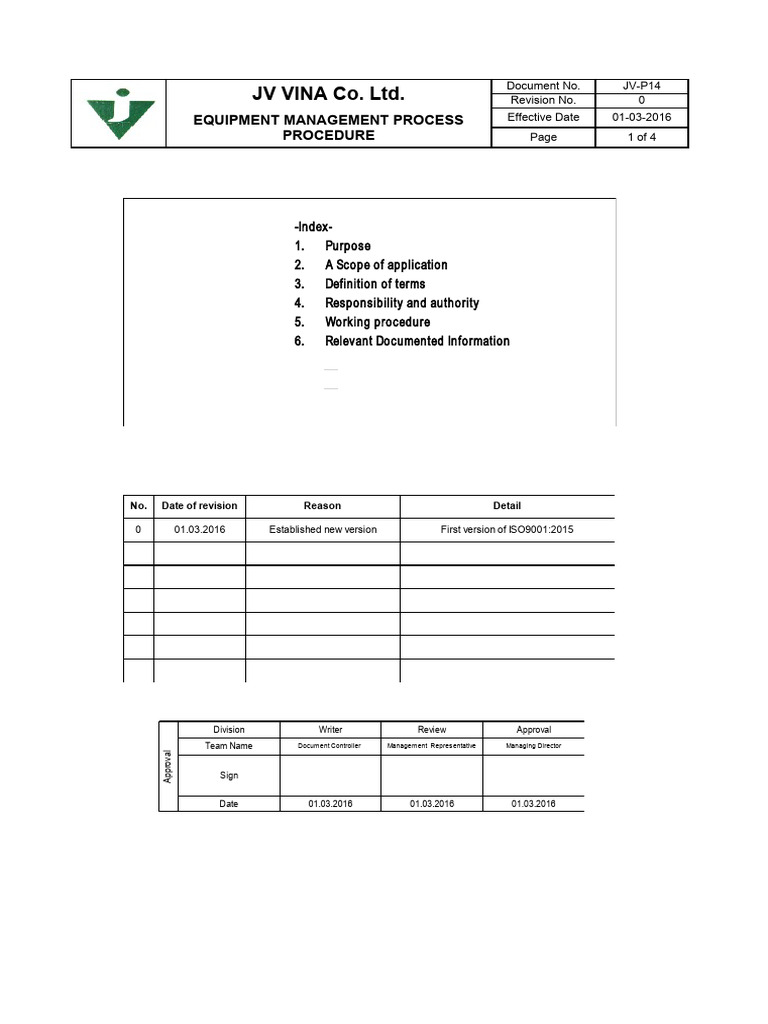 Equipment Management Procedure Overview | PDF | Iso 9000 | Computing