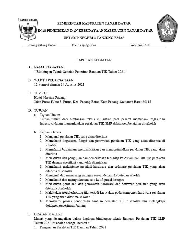 Laporan Bimtek Tik 2021 | PDF