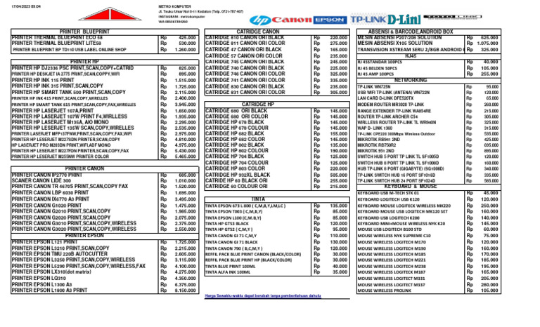 List Harga Terbaru Komputer | PDF | Printer (Computing) | Canon Inc.
