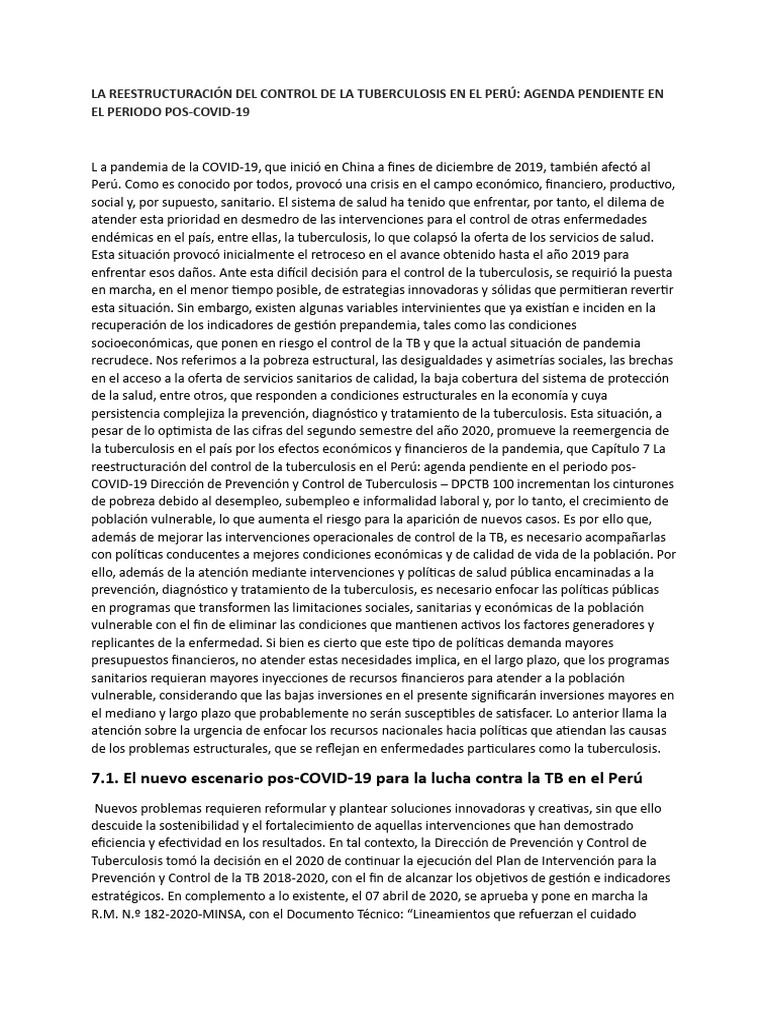 Control de Tuberculosis en Perú Post-COVID | PDF | Pobreza | Pobreza e ...