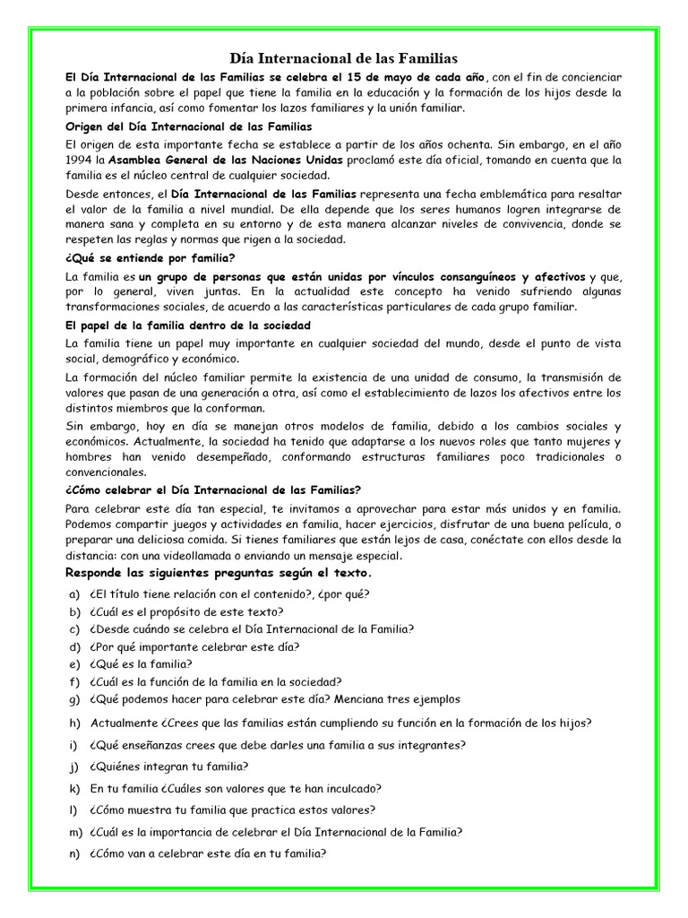 Ficha-Juev-Pl-Leemos Sobre El Día Internacional | PDF | Familia | Sociedad