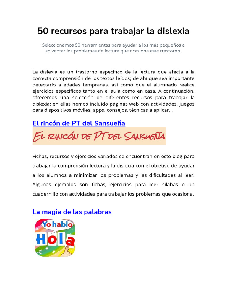 50 Recursos para Trabajar La Dislexia | PDF | Dislexia | Palabra
