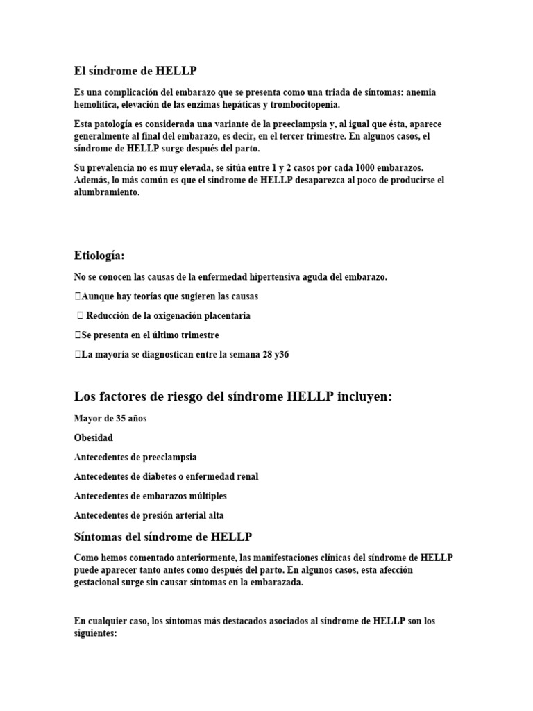 Síndrome HELLP: Guía para Embarazadas | PDF
