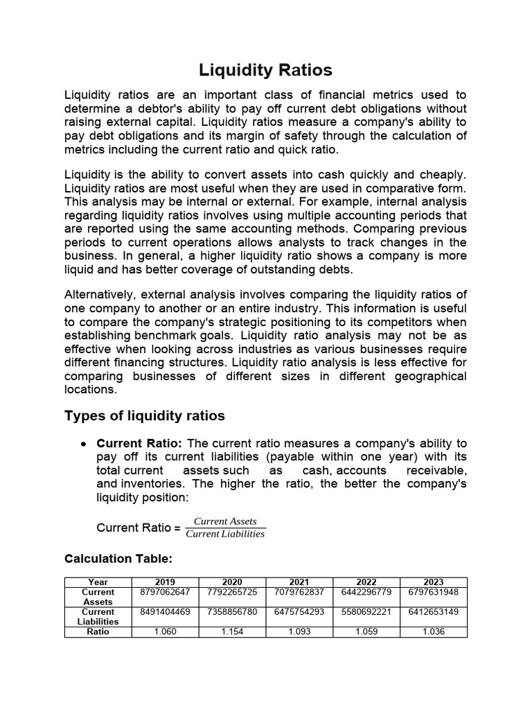 Liquidity ratios | PDF | Market Liquidity | Debt
