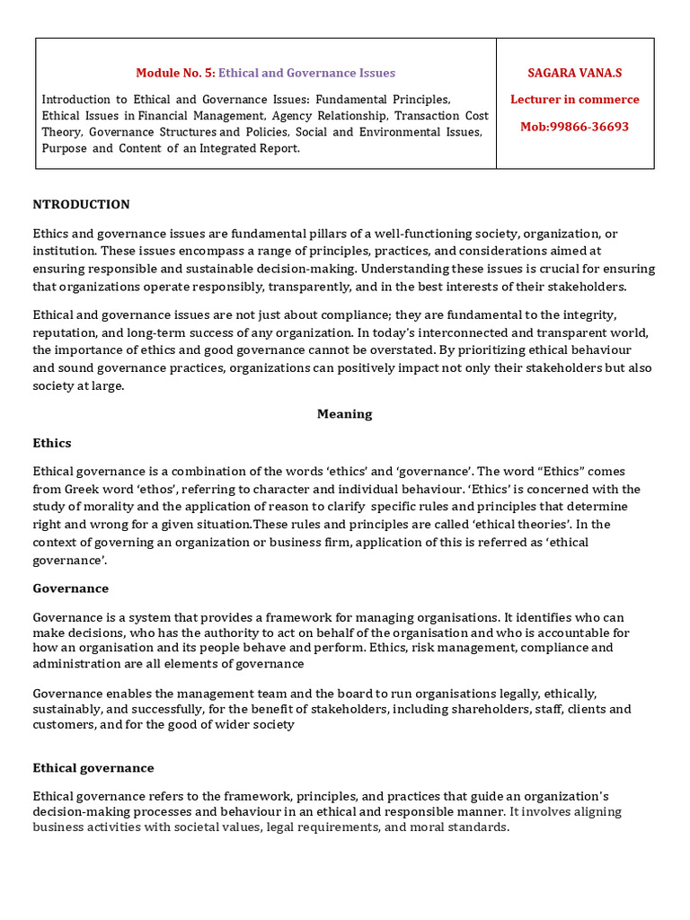 unit-5 - class | PDF | Governance | Integrity