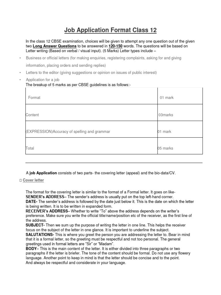 Job Application Class 12 | PDF | Human Communication