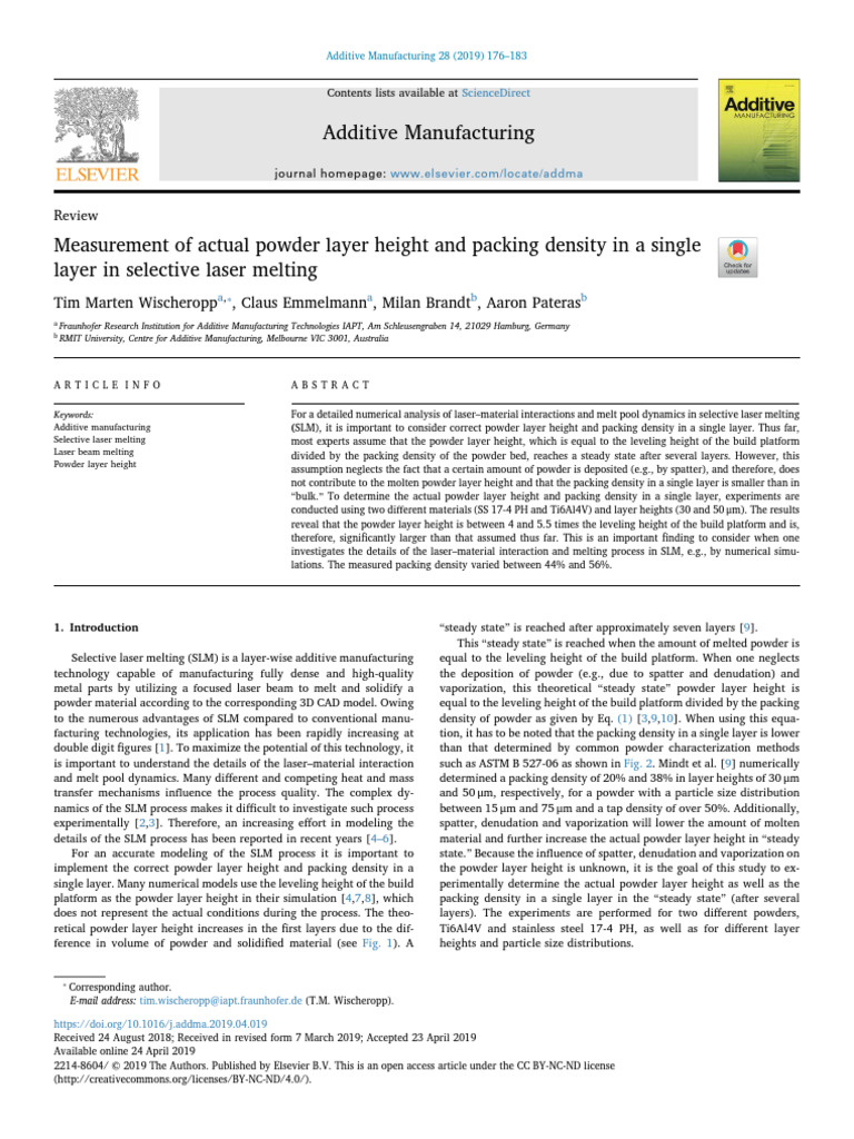 Measurement_of_Actual_Powder_Layer_Height_and_Pack | PDF | 3 D Printing ... Measurement_of_Actual_Powder_Layer_Height_and_Pack | PDF | 3 D Printing ...