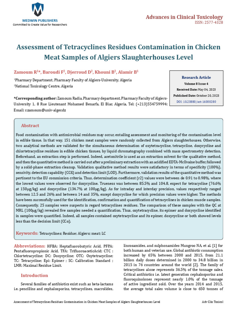 Tetracycline Residues in Chicken Meat | PDF | Chromatography | Tandem ...