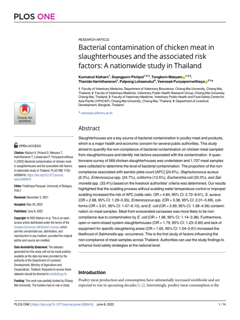 Bacterial contamination of chicken meat in slaughterhouses and the ...