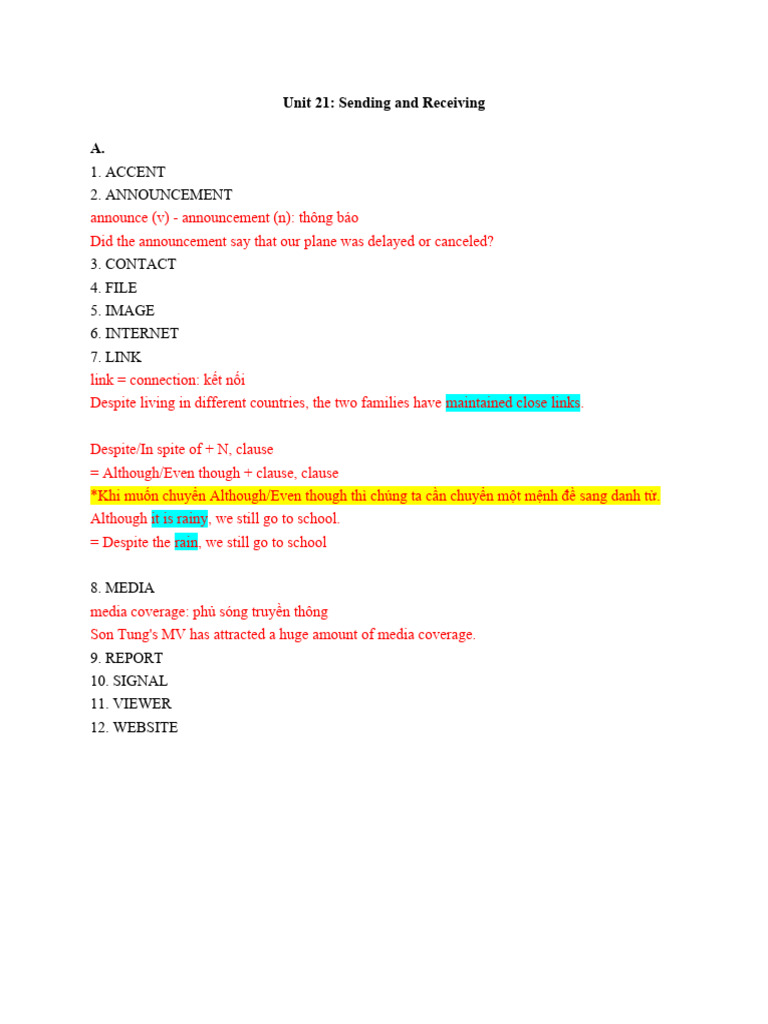 (Destination B1) Unit 21 - Sending and Receiving | PDF