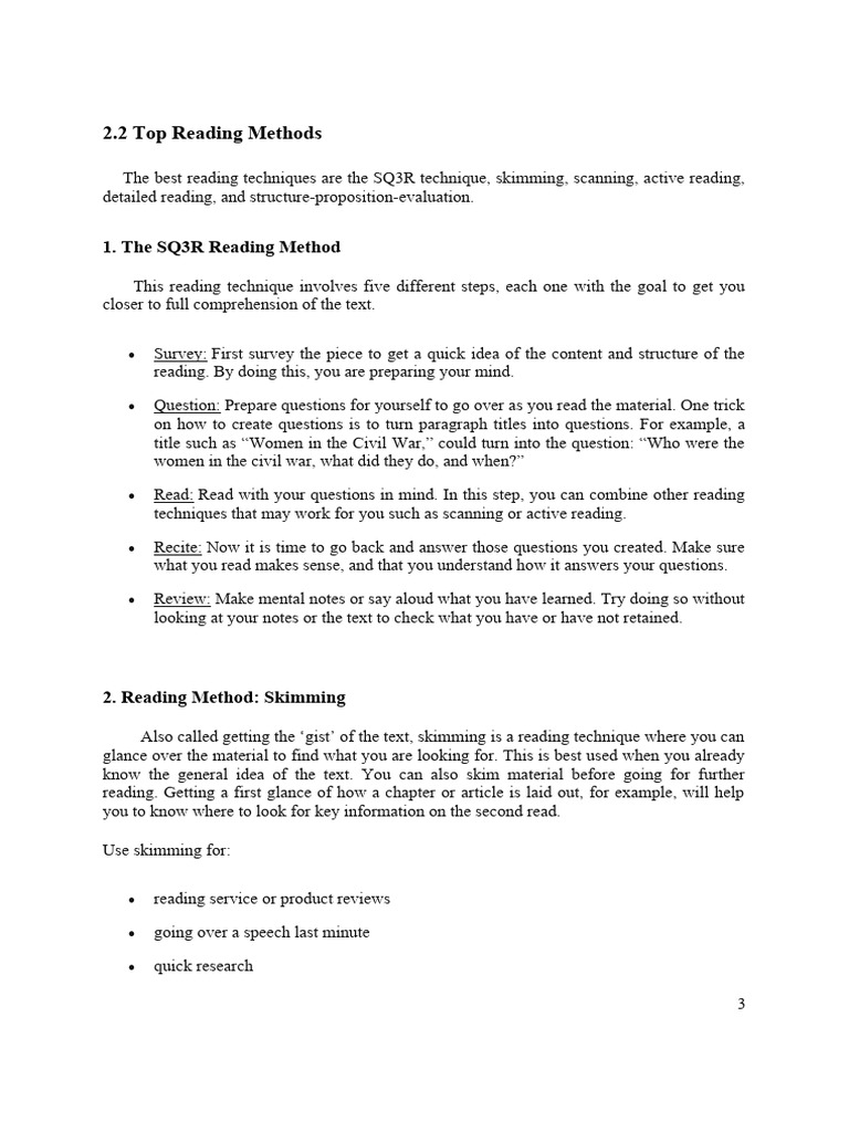 Top Reading Techniques | PDF | Reading Comprehension | Learning