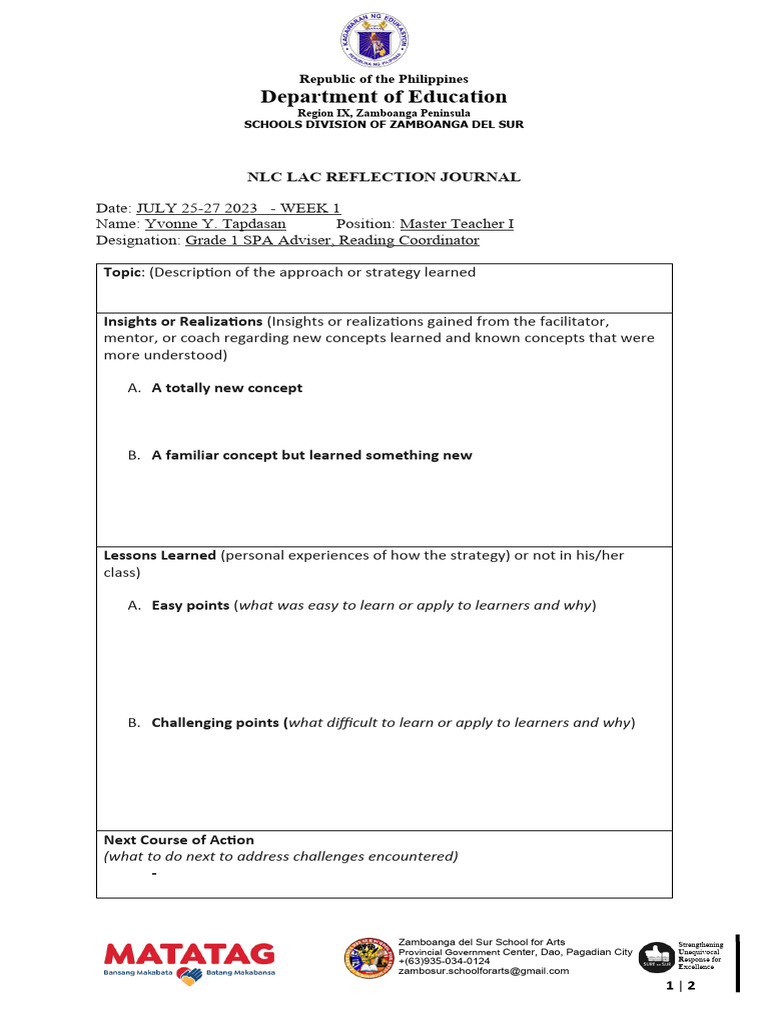 NLC Reflection Journal - Collab | PDF | Education Theory | Cognition