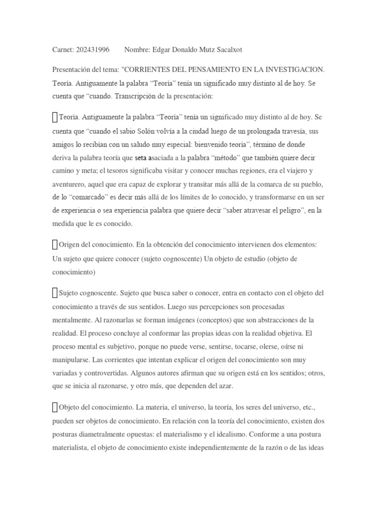 Resumen Del Pensamiento | PDF | Empirismo | Conocimiento