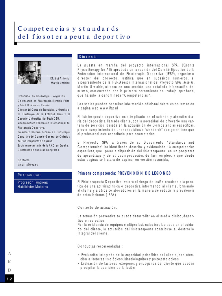 Competencias y Standars Del Fisioterapeuta Deportivo | PDF | Terapia física | Evaluación