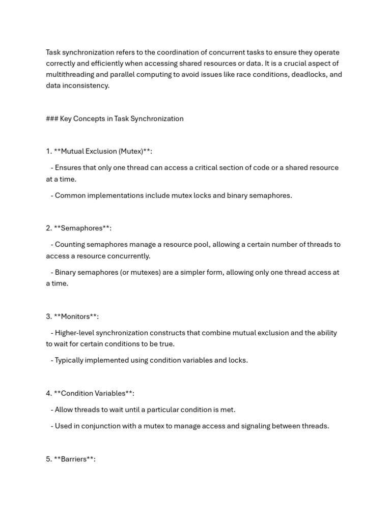 Task Synchronization Pdf Thread Computing Synchronization