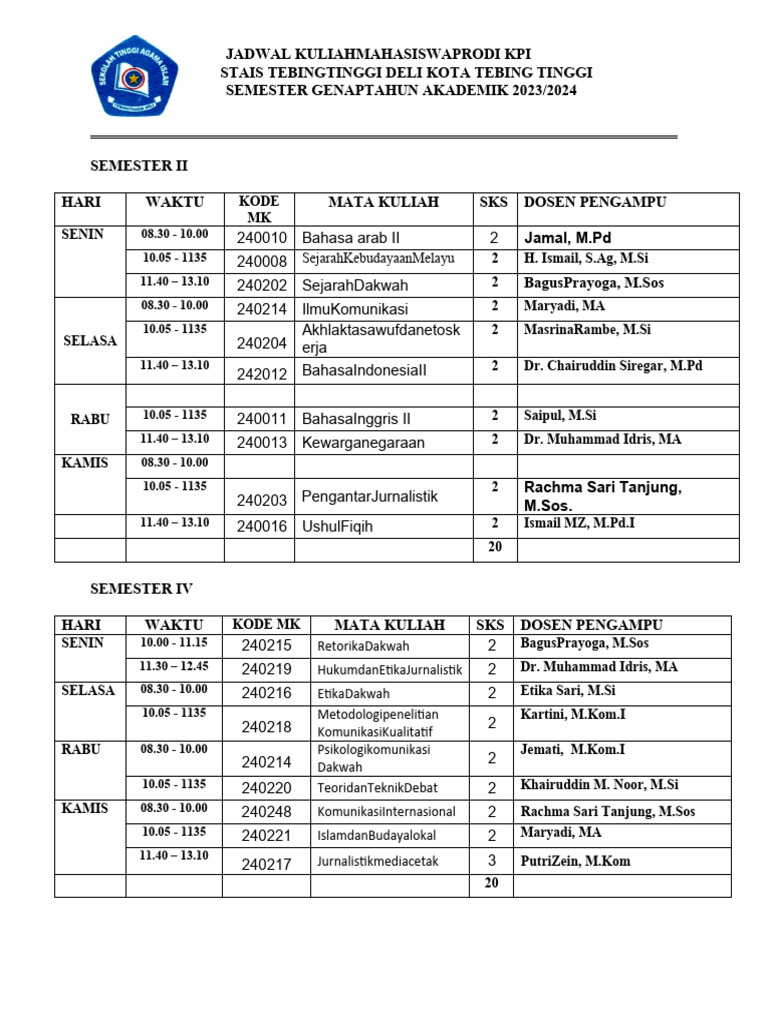 Jadwal KPI Genap 2023-2024 Fix | PDF