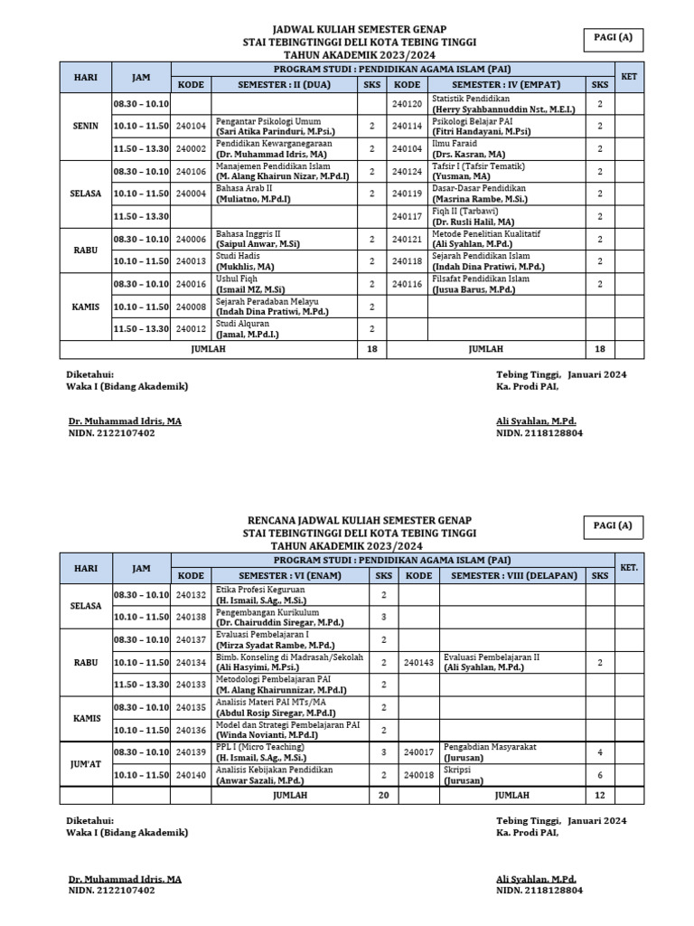 Jadwal PAI Genap 2023-2024 Fix | PDF