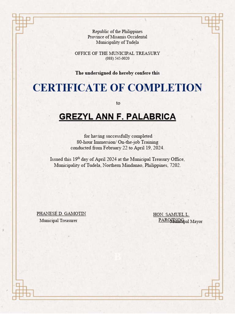 Ojt Certificate of Completion | PDF