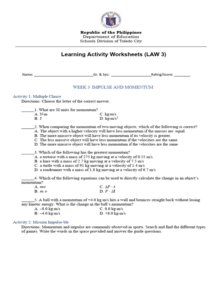 Physics Activities for Students | PDF | Momentum | Collision